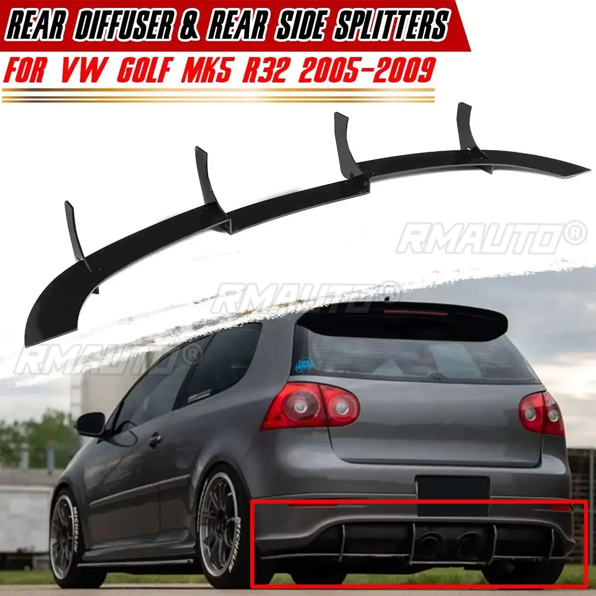 MK5 R32 Car Rear Diffuser Lip Rear Side Splitters Balck For VW For Golf ...
