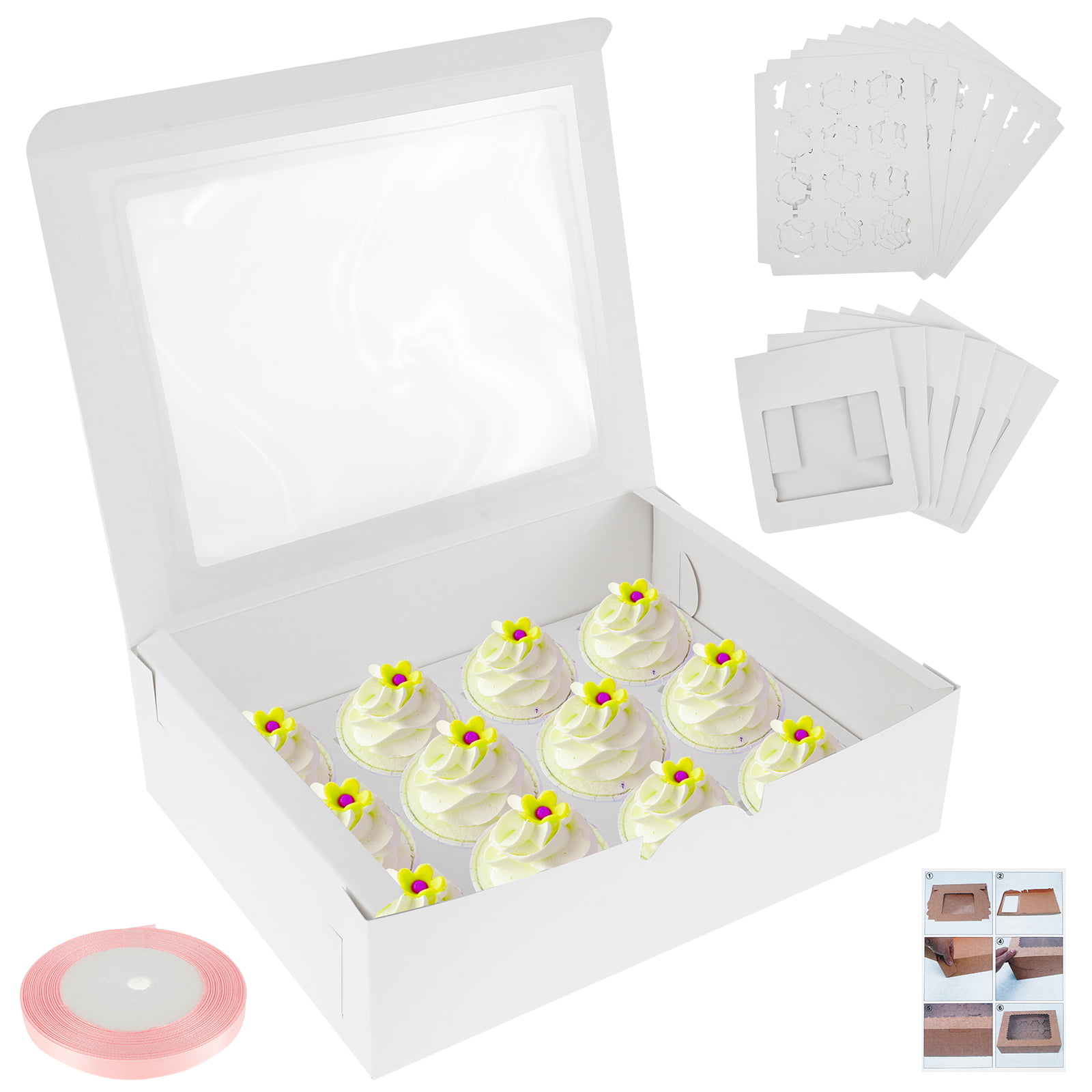 MKBL 6Pcs Cupcake Box Sturdy White Cupcake Container with 12 Holes ...
