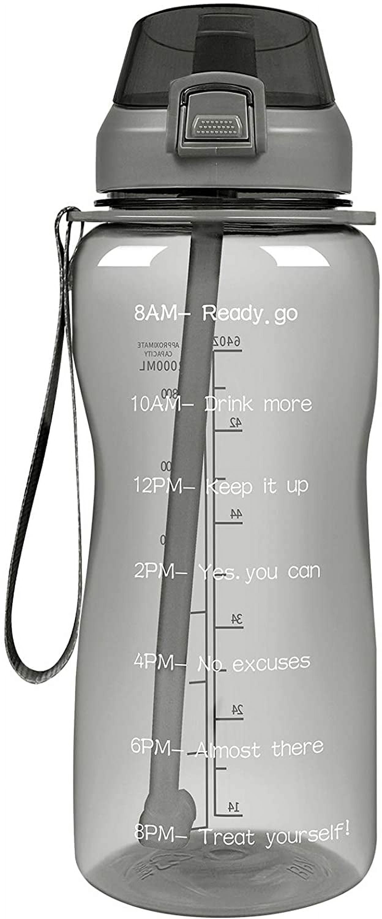 MKBL Half Gallon Water Bottle with Straw and Motivational Time Marker 64oz Large Capacity Leak ...