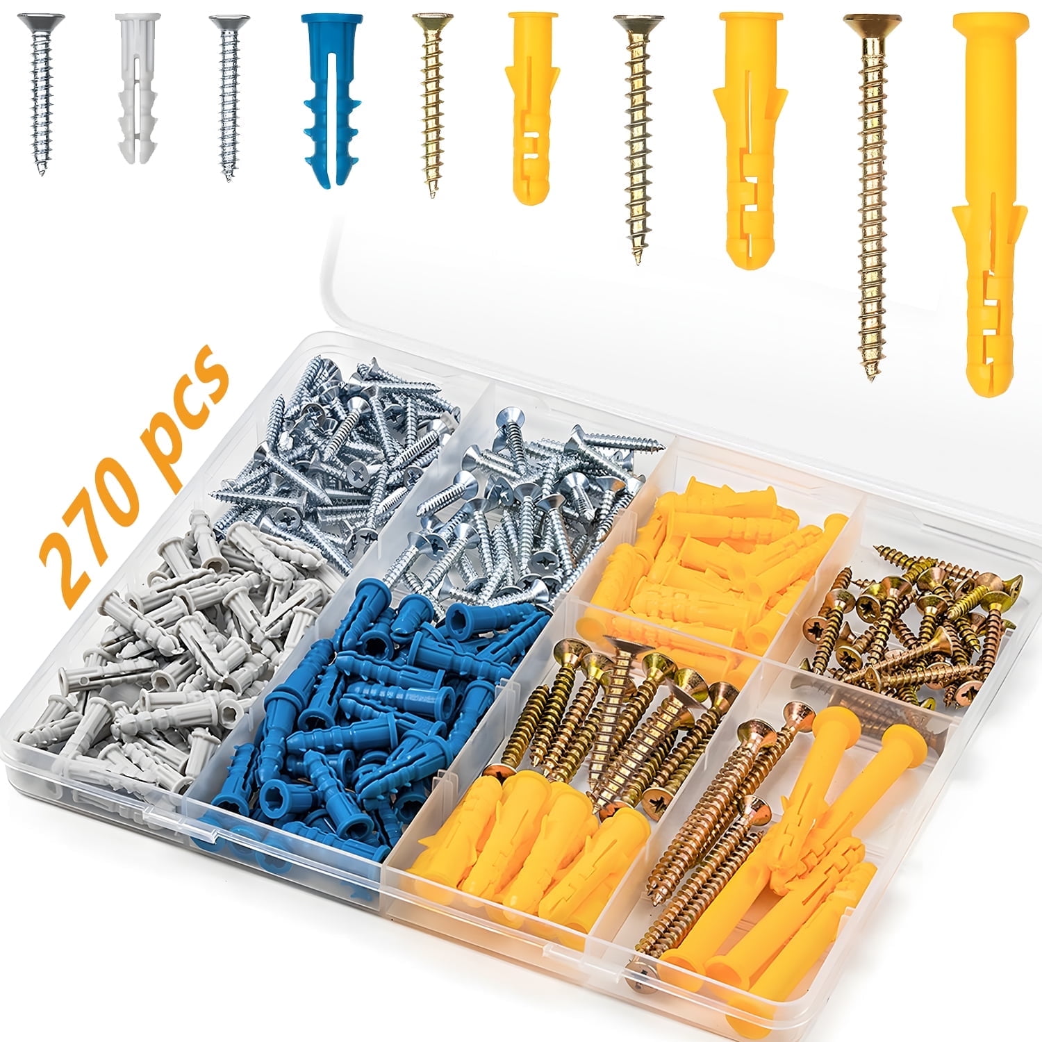 MKDAQIQIU Drywall Anchors and Screws Kit, 270PCS Galvanized Screws and ...