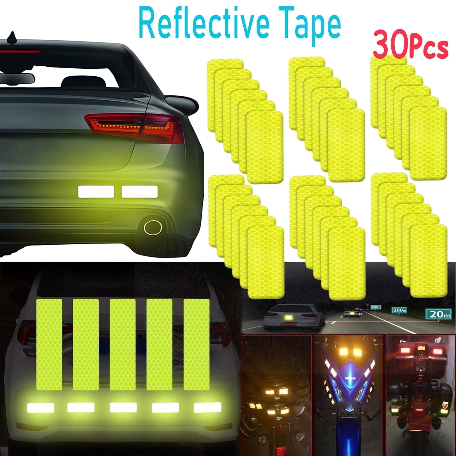 30pcs Waterproof Reflective Safety Stickers – 3 x 8 cm High-Visibility ...