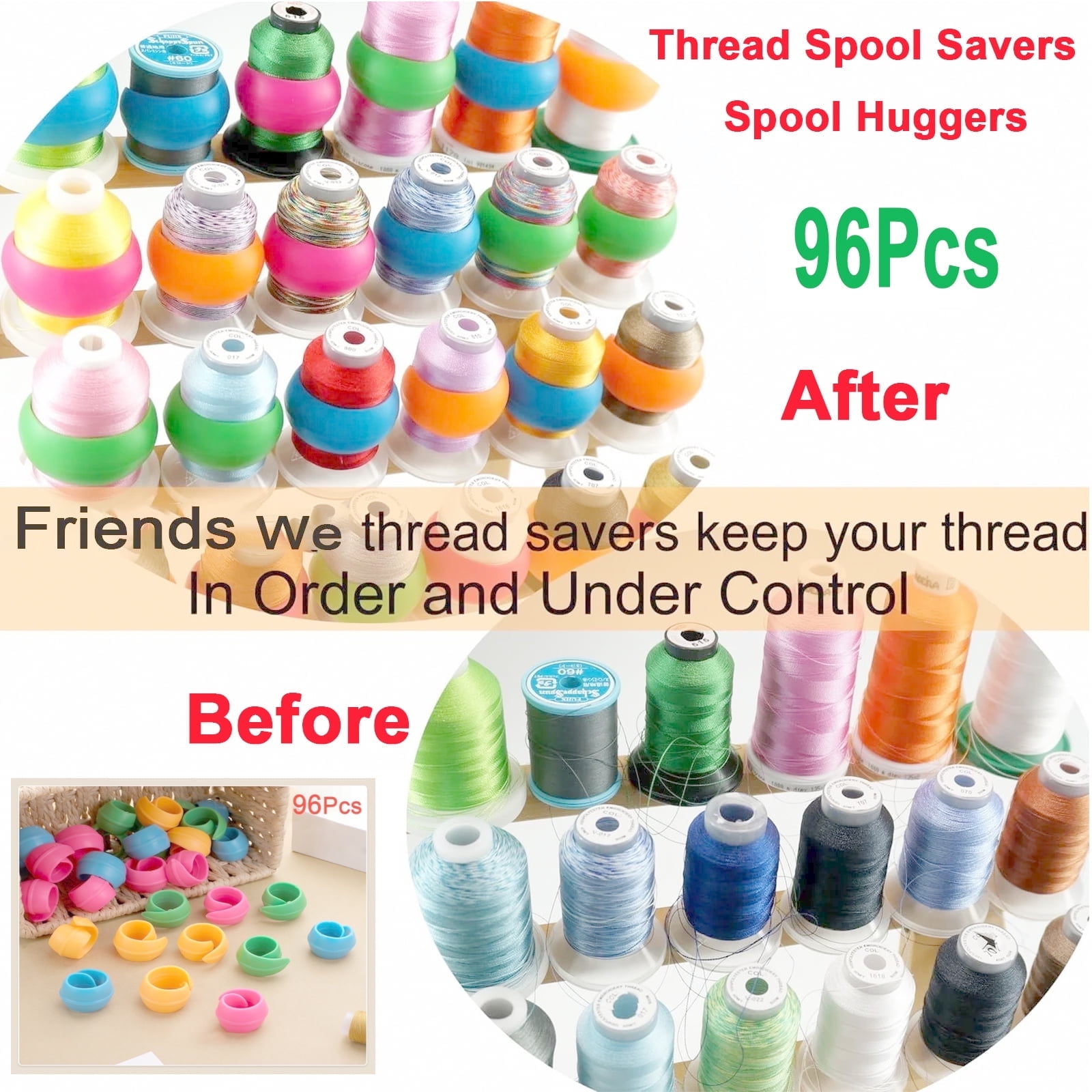 96-Pack Silicone Spool Protectors & Clamps, Colorful Thread Guards for ...