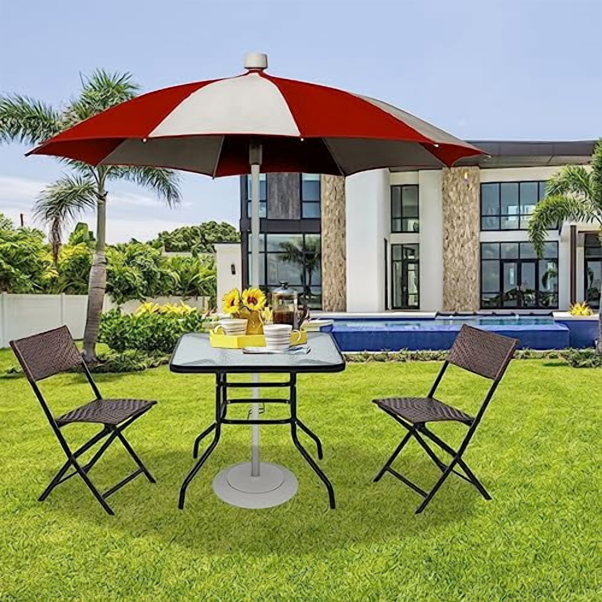 MKDLUFEI Patio Tabel Easy-clraning Outdoor Tabel with Umbrella Hole and ...