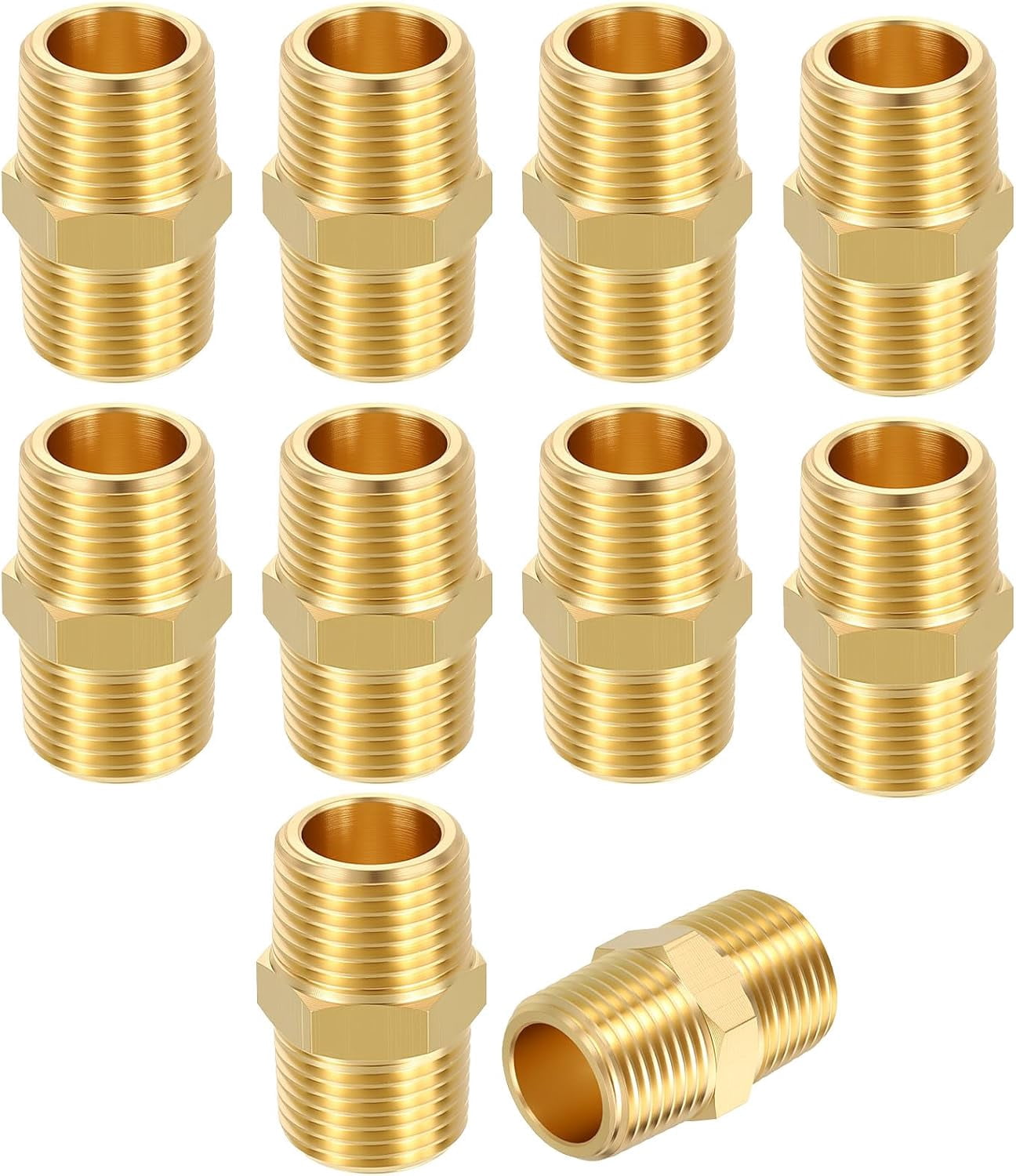 MKEUDQ-10 Pack Brass Pipe Fittings, 3/8" NPT Male to 3/8" NPT Male ...