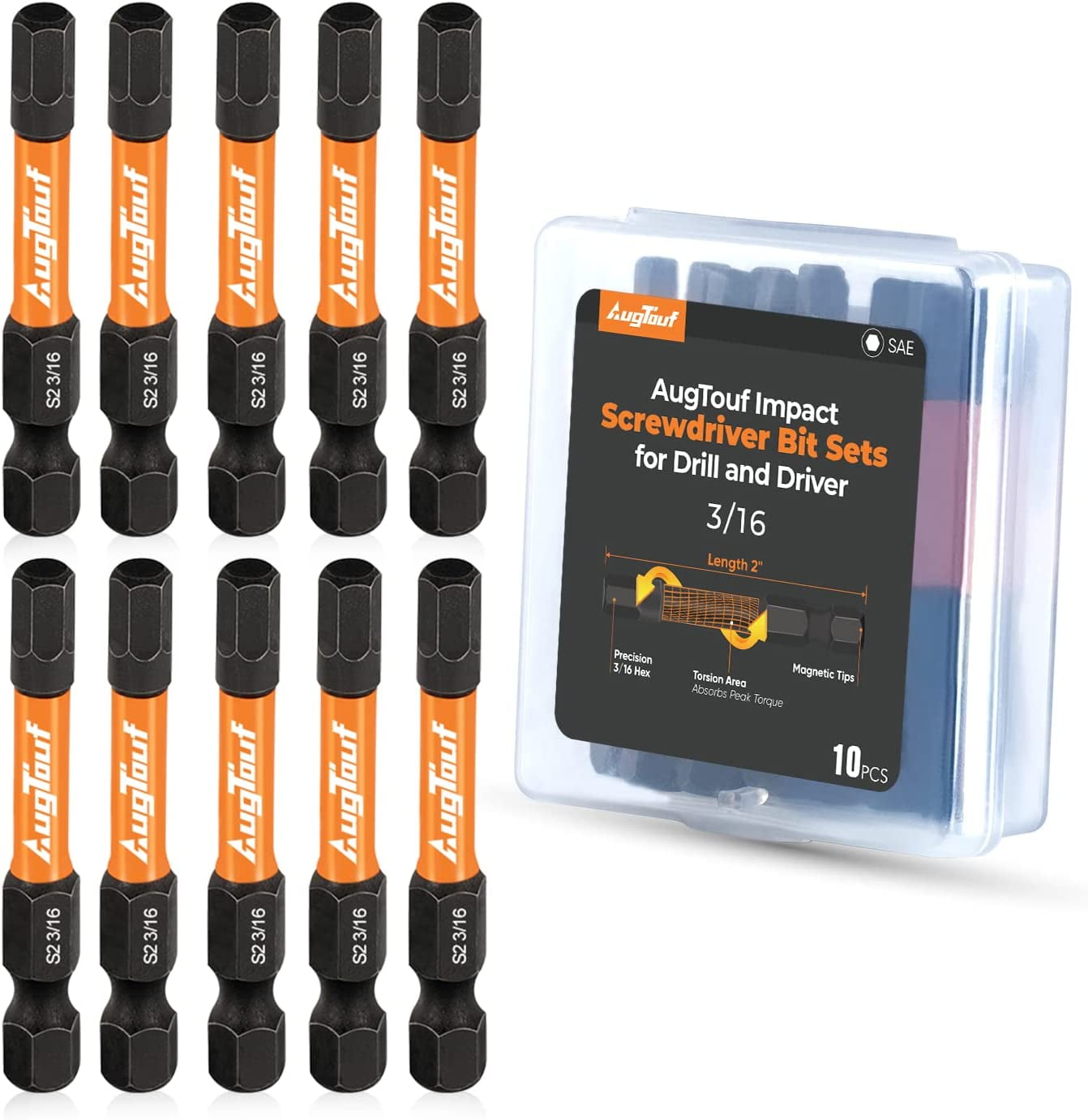 MKEUDQ-3/16" Impact Hex Bits Set 10pcs,1/4\u201d Hex-Shank Allen Wrench ...