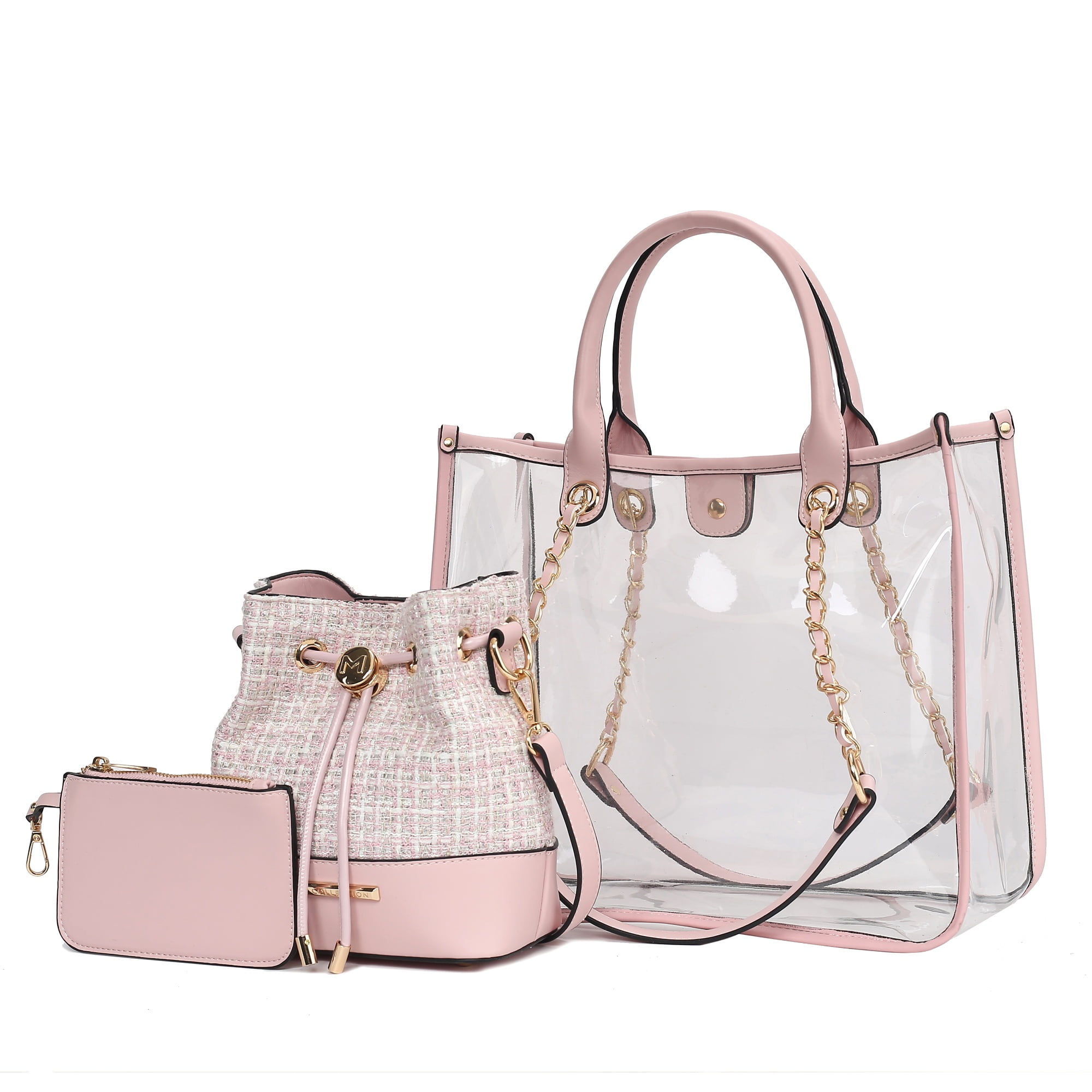 MKF Collection Diva Clear PVC Tote Women's Bag with Tweed Bucket Bag ...