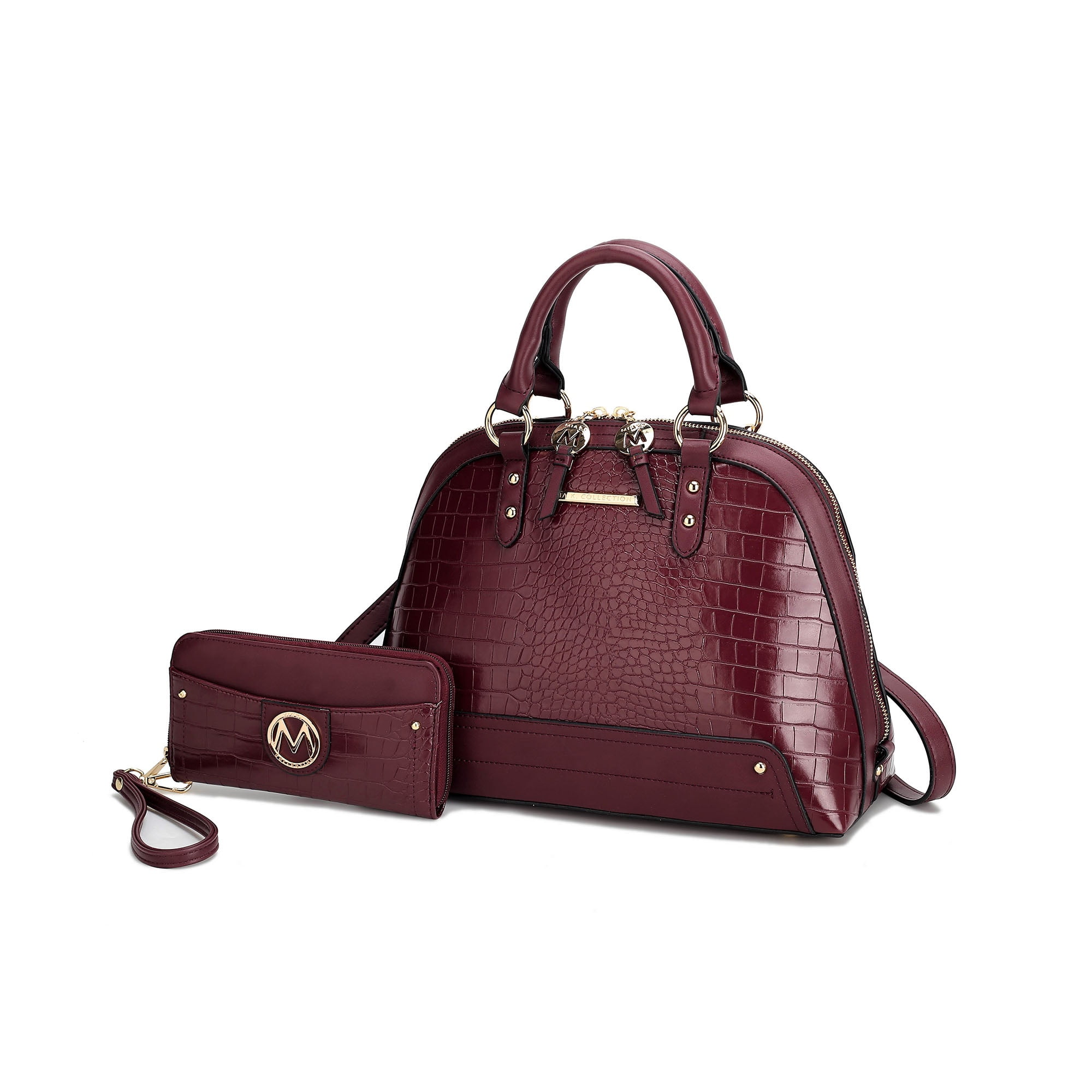 MKF Collection Nora Women's Satchel Bag With Wristlet Wallet, Croco ...