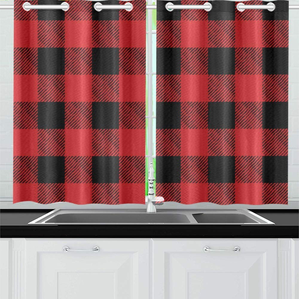 MKHERT A Flannel Pattern Window Curtain Kitchen Curtain 26x39 inch,Two ...