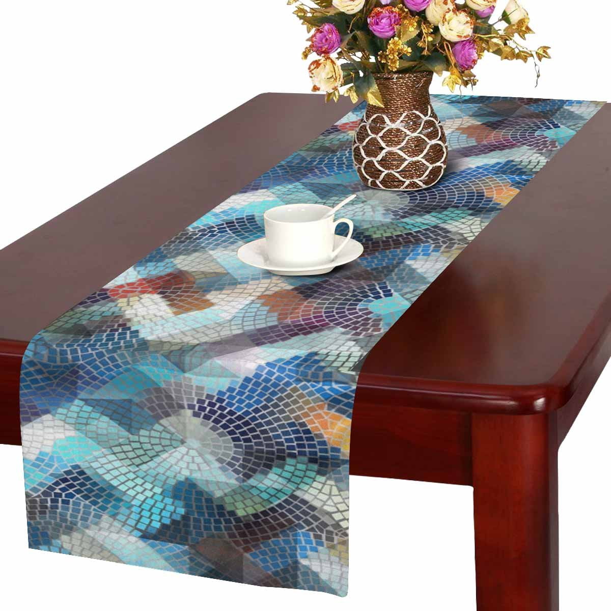 MKHERT Abstract Blue Geometric Mosaic Tiles Table Runner for Office ...