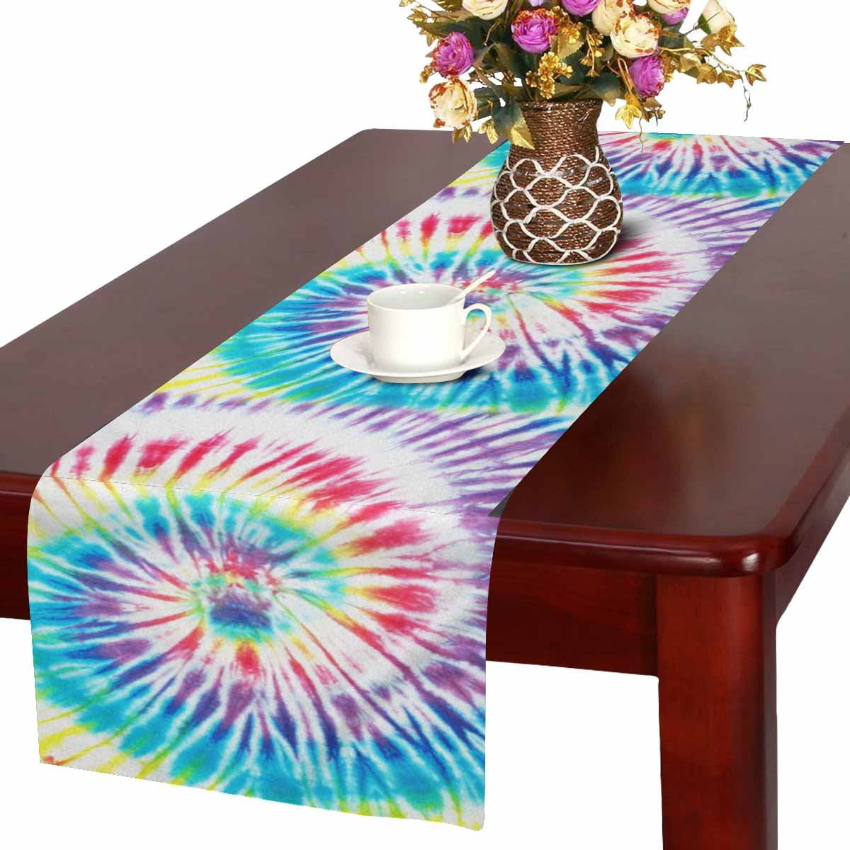 MKHERT Abstract Colourful Spiral Tie Dye Table Runner Home Decor for ...
