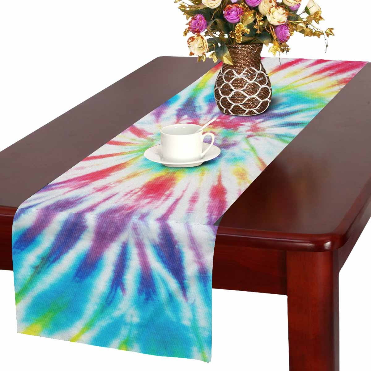 MKHERT Abstract Colourful Spiral Tie Dye Table Runner for Office ...
