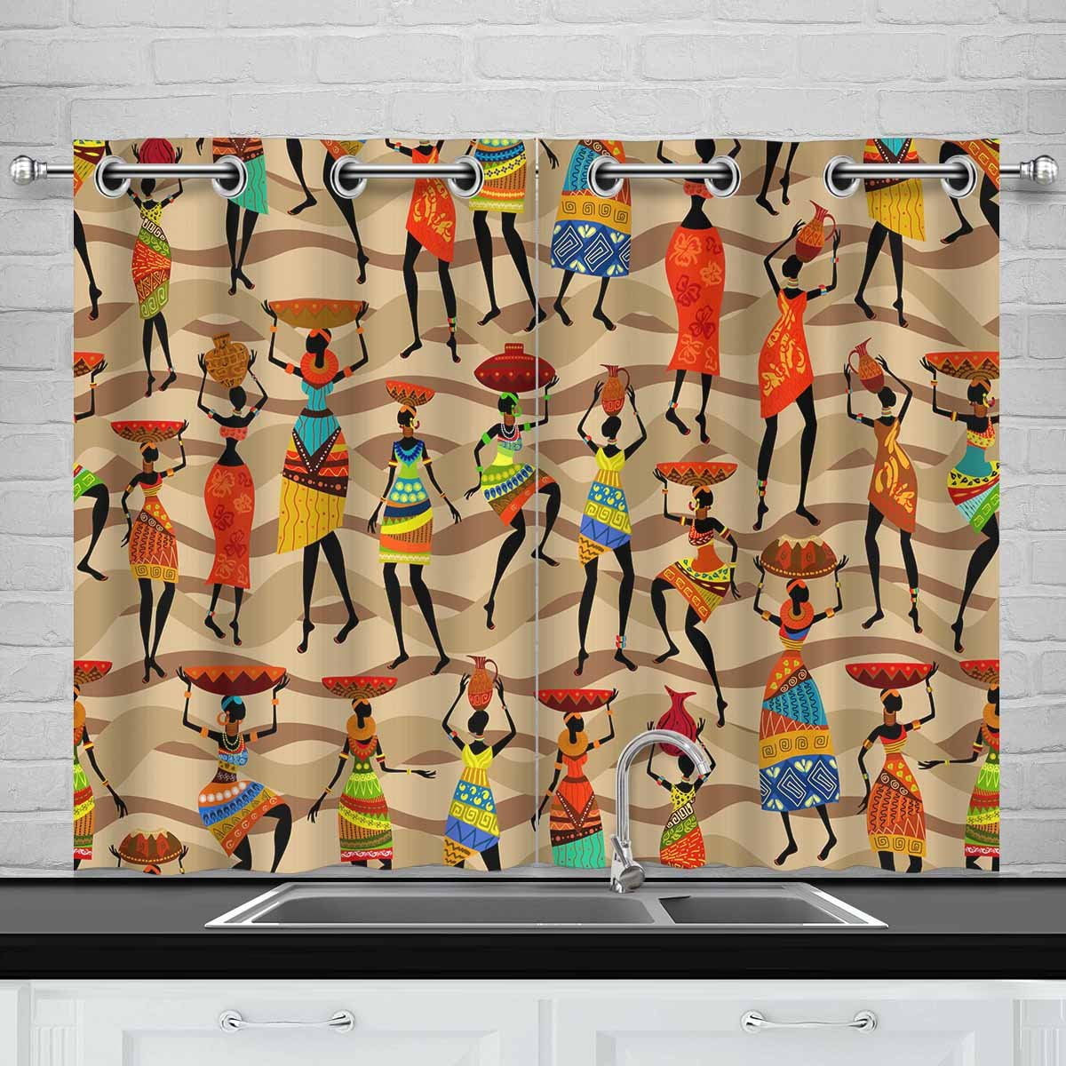 MKHERT African Women Window Curtain Kitchen Curtain 26x39 inch,Two ...