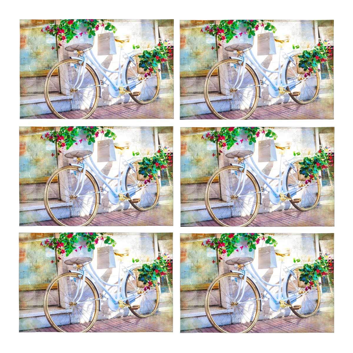 MKHERT Artistic Floral Bike White Bicycle with Flowers Placemats Table ...