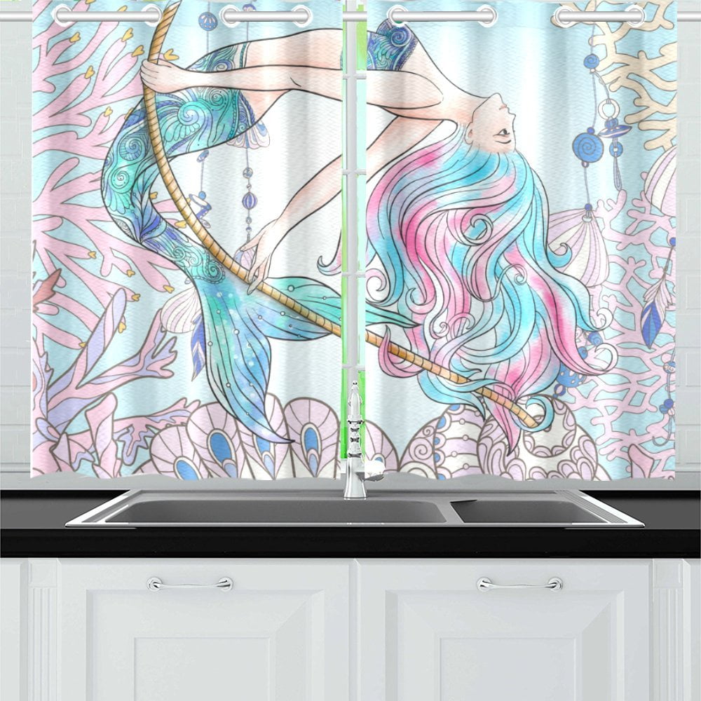 MKHERT Beautiful Mermaid Window Curtains Kitchen Curtain Room Bedroom ...