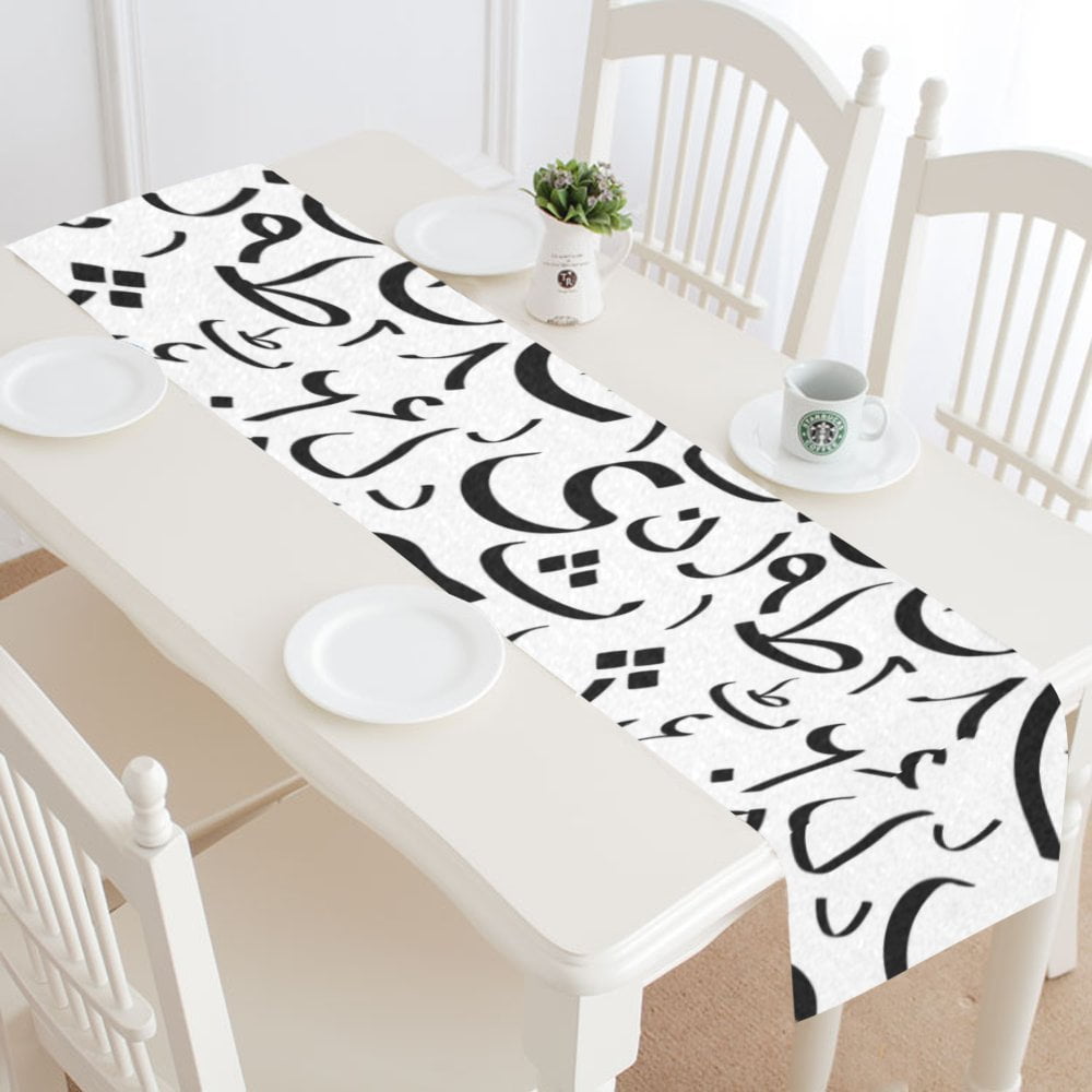MKHERT Black Calligraphy Table Runner for Office Kitchen Dining Room ...