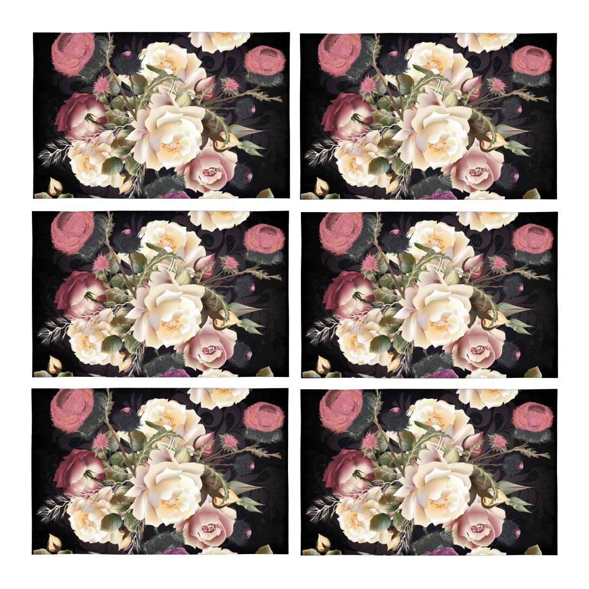 MKHERT Botanical Floral Pattern with Rose Flowers Placemats Table Mats ...