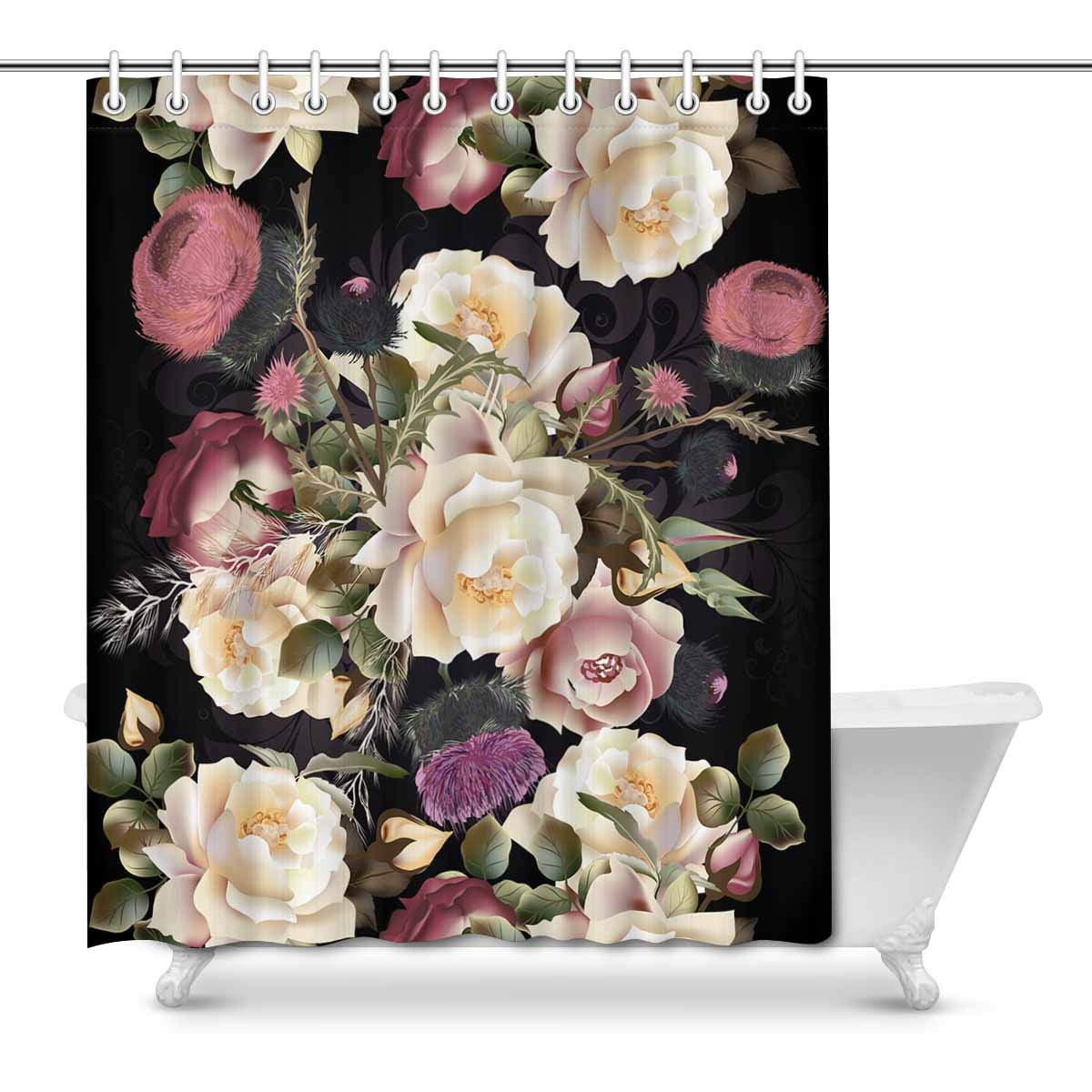 MKHERT Botanical Floral Pattern with Rose Flowers Waterproof Shower ...