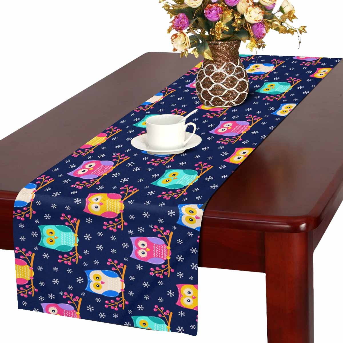 MKHERT Cartoon Cute Owl Table Runner, Snowflake Table Cloth Runner for ...