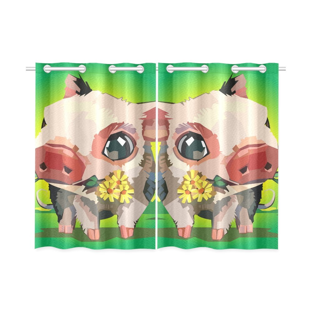 MKHERT Cartoon Pig Flowers Grass Window Curtains Kitchen Curtain Room ...