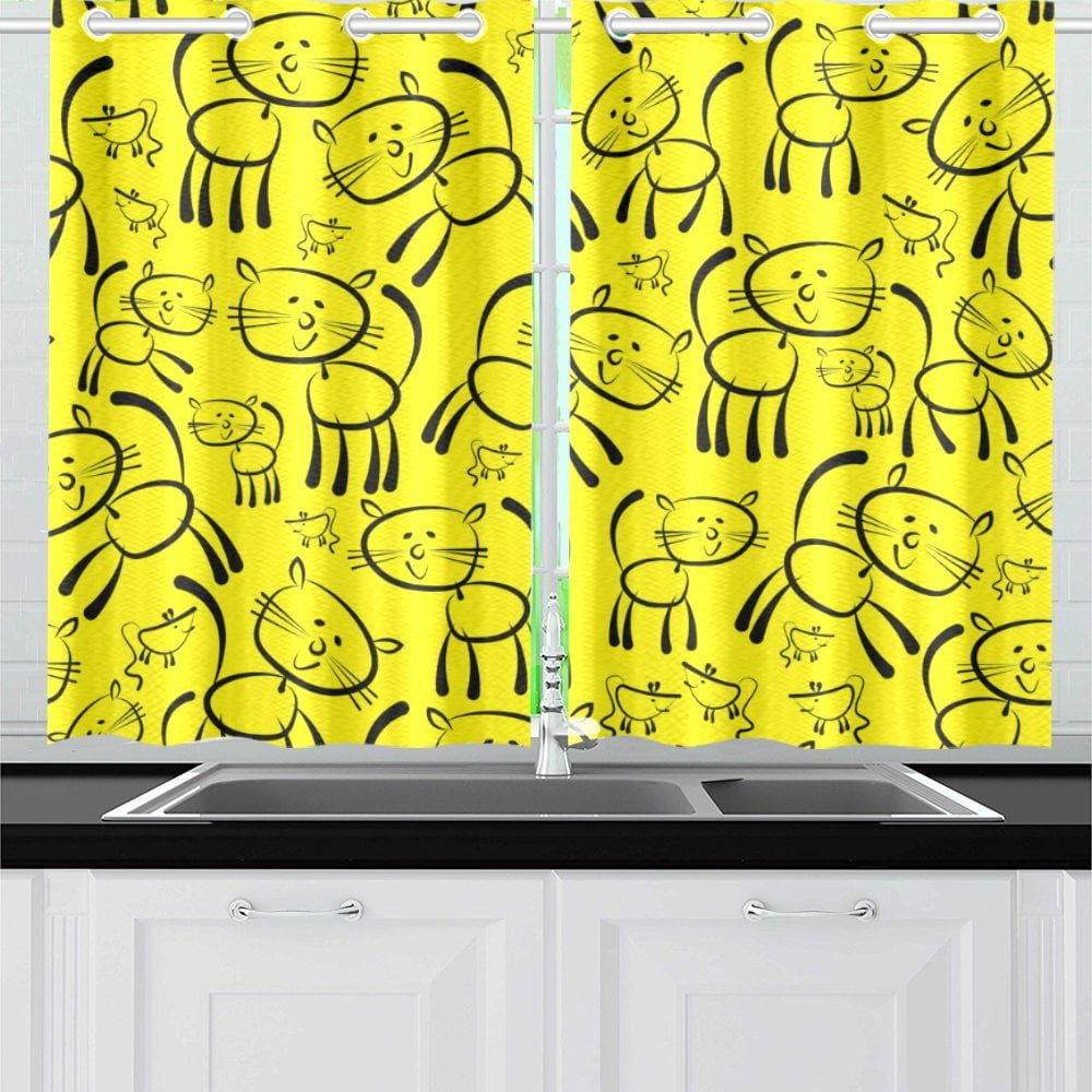 MKHERT Cats And Mouse Window Curtains Kitchen Curtain Room Bedroom ...