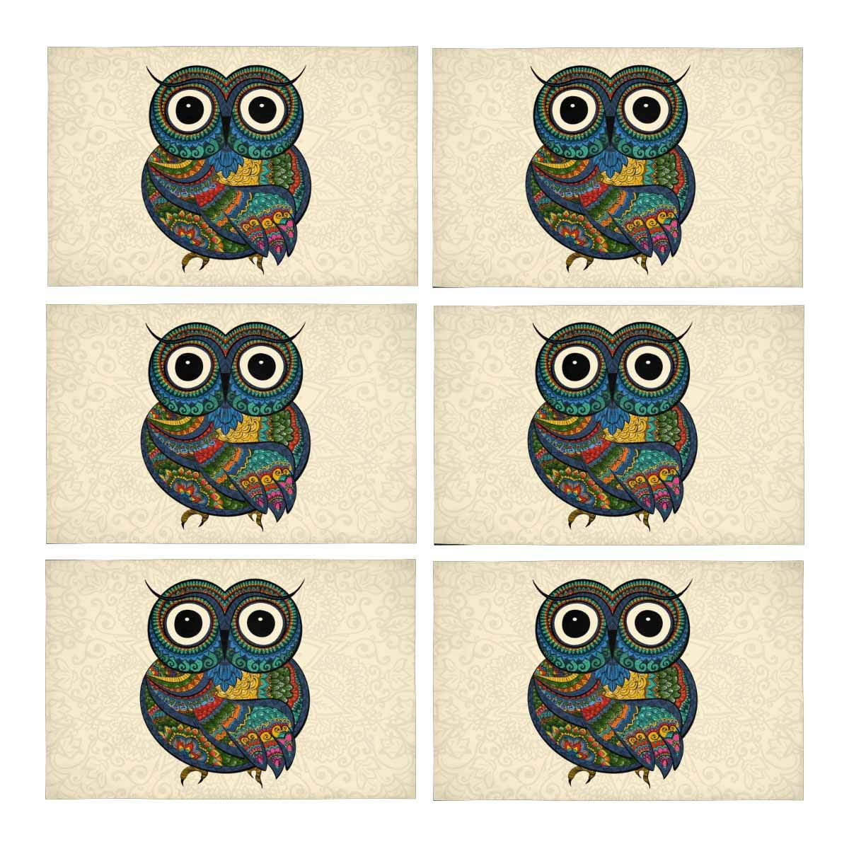 MKHERT Color Owls with Flowers and Mandala Placemats Table Mats for ...