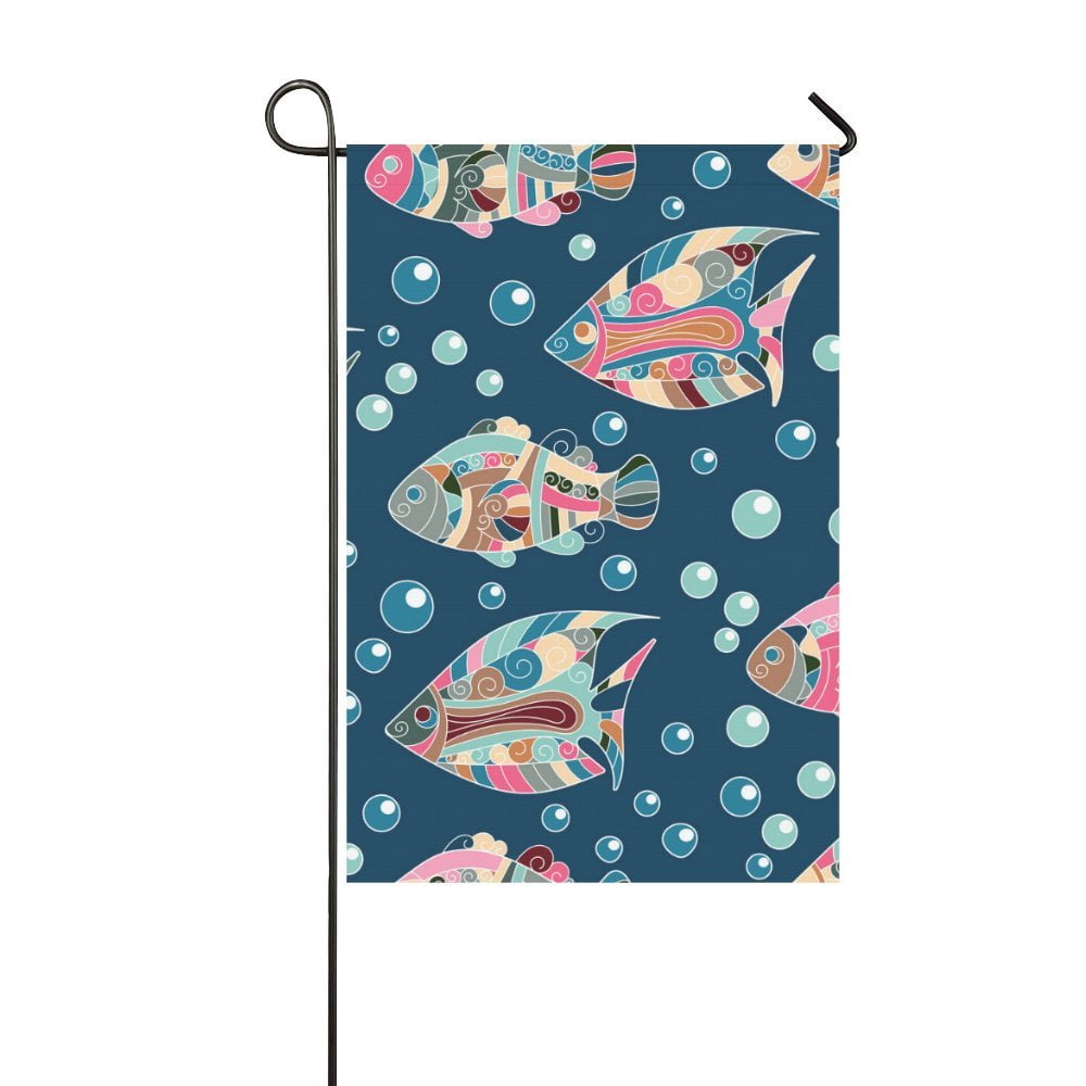 MKHERT Colored Zentangle Doodle Fishes Garden Flag Outdoor Flag 12x18 ...
