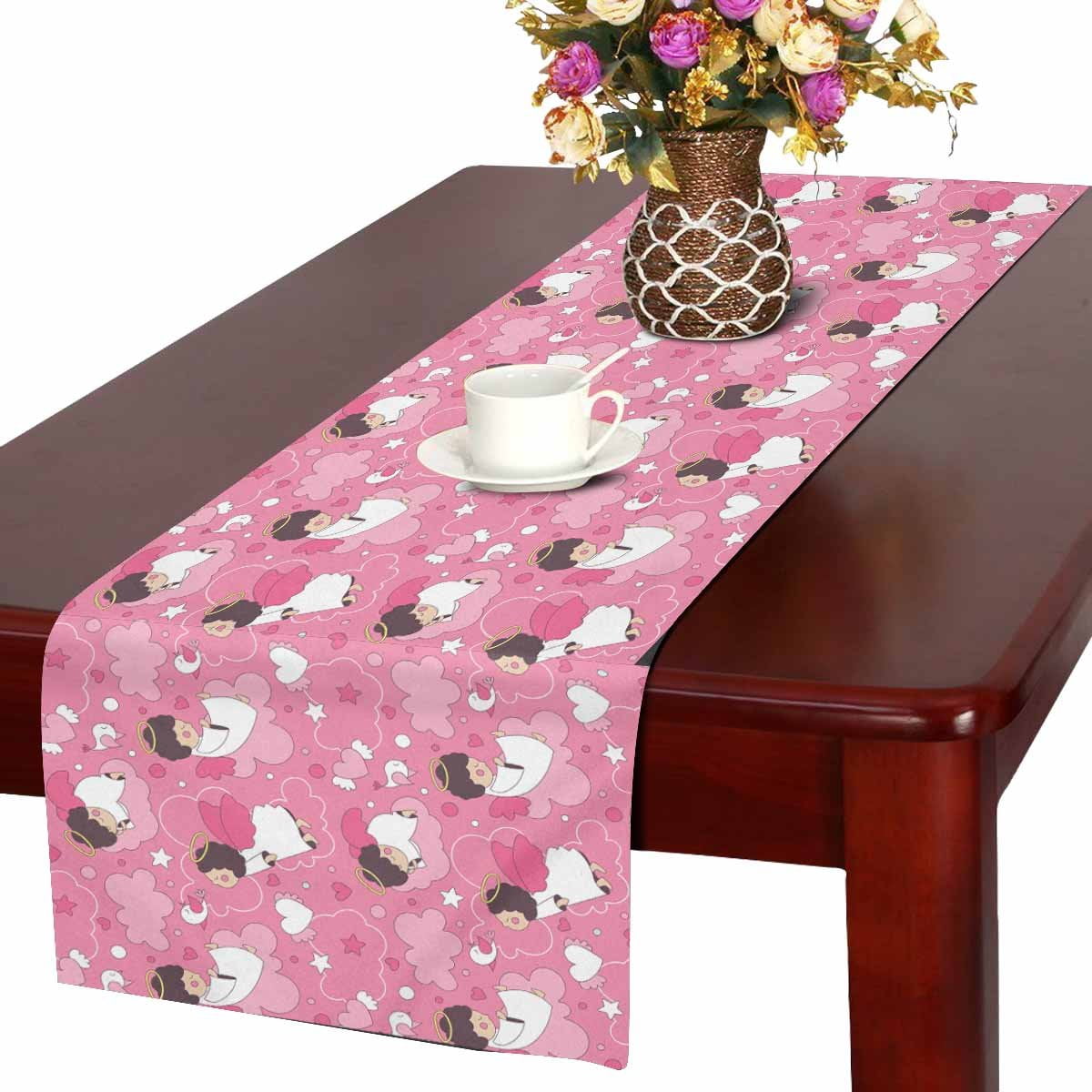 MKHERT Cute Angel Table Runner, Pink Table Cloth Runner for Wedding ...