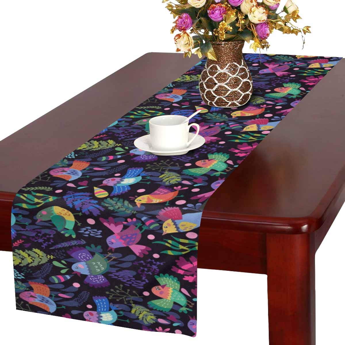 MKHERT Cute Birds and Leaves Flowers Table Runner for Office Kitchen ...