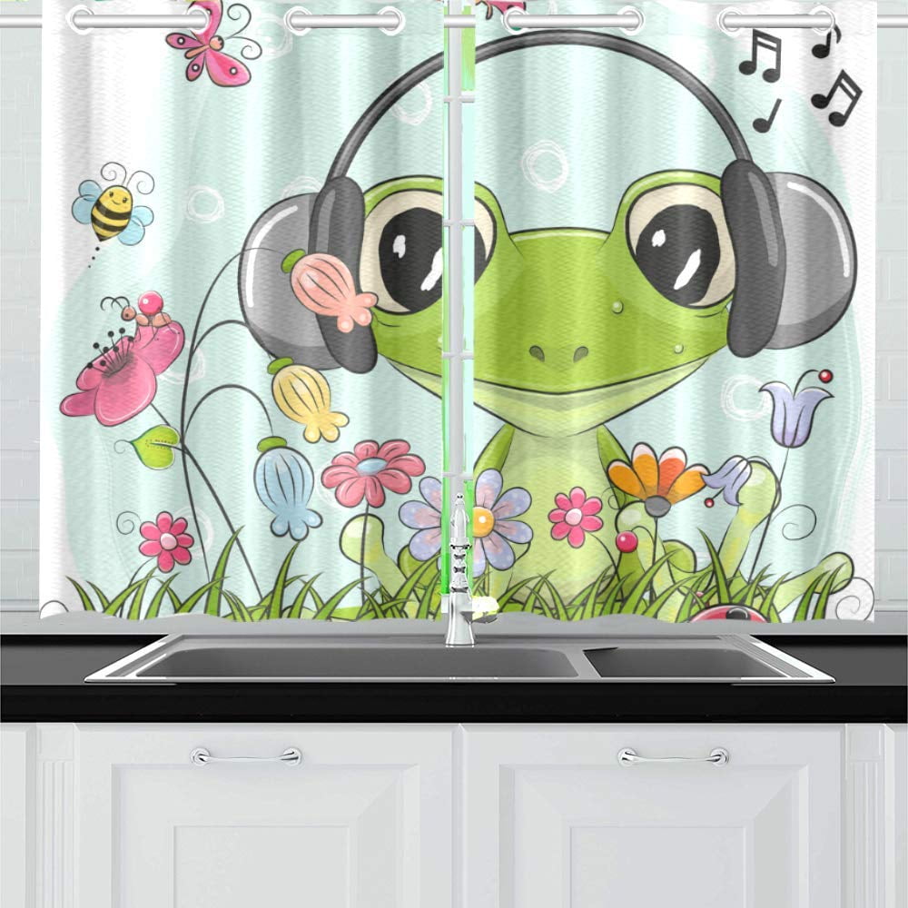 MKHERT Cute Cartoon Frog Window Curtain Kitchen Curtain 26x39 inch,Two ...