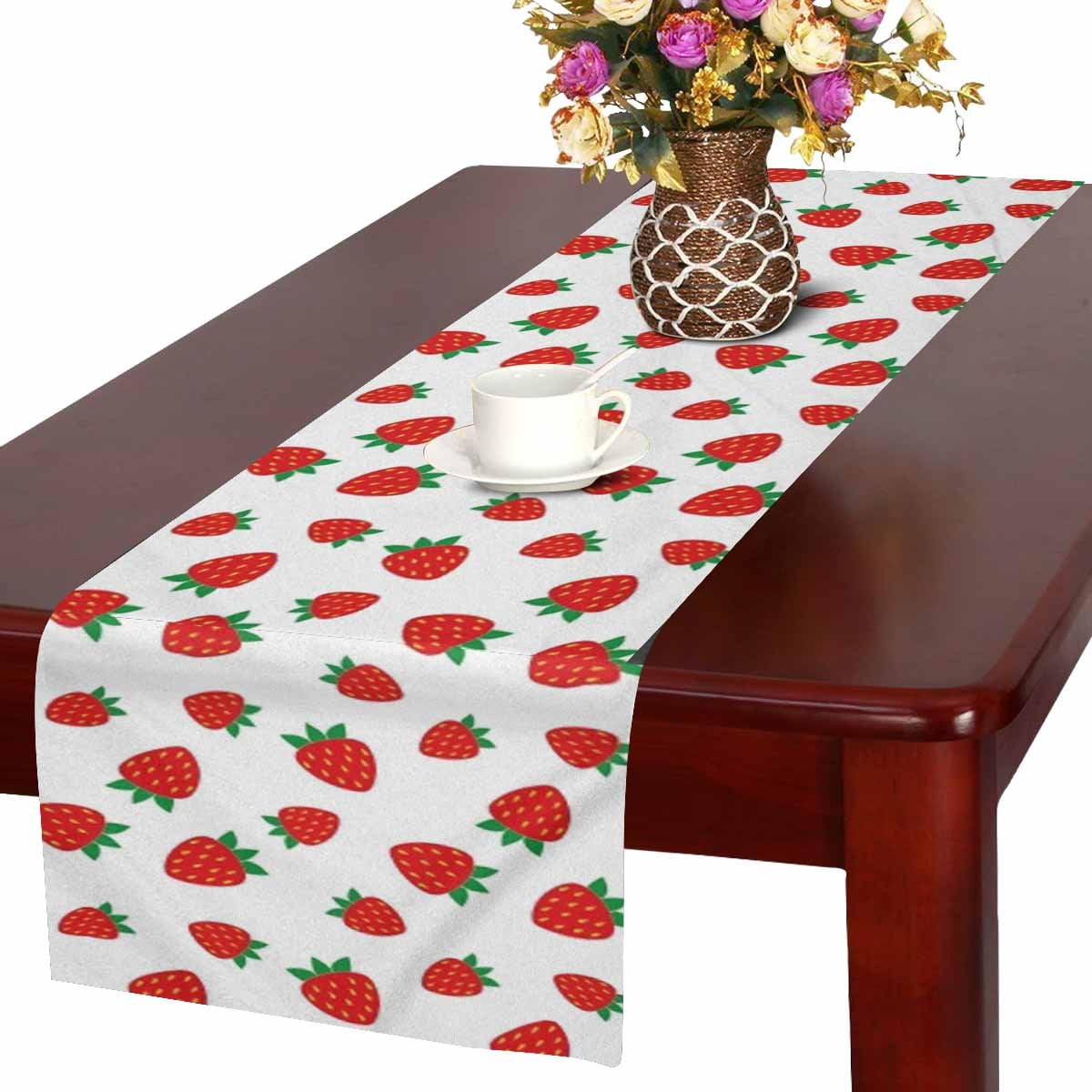 Mkhert Cute Cartoon Strawberry Funny Fruit Table Runner Home Decor For