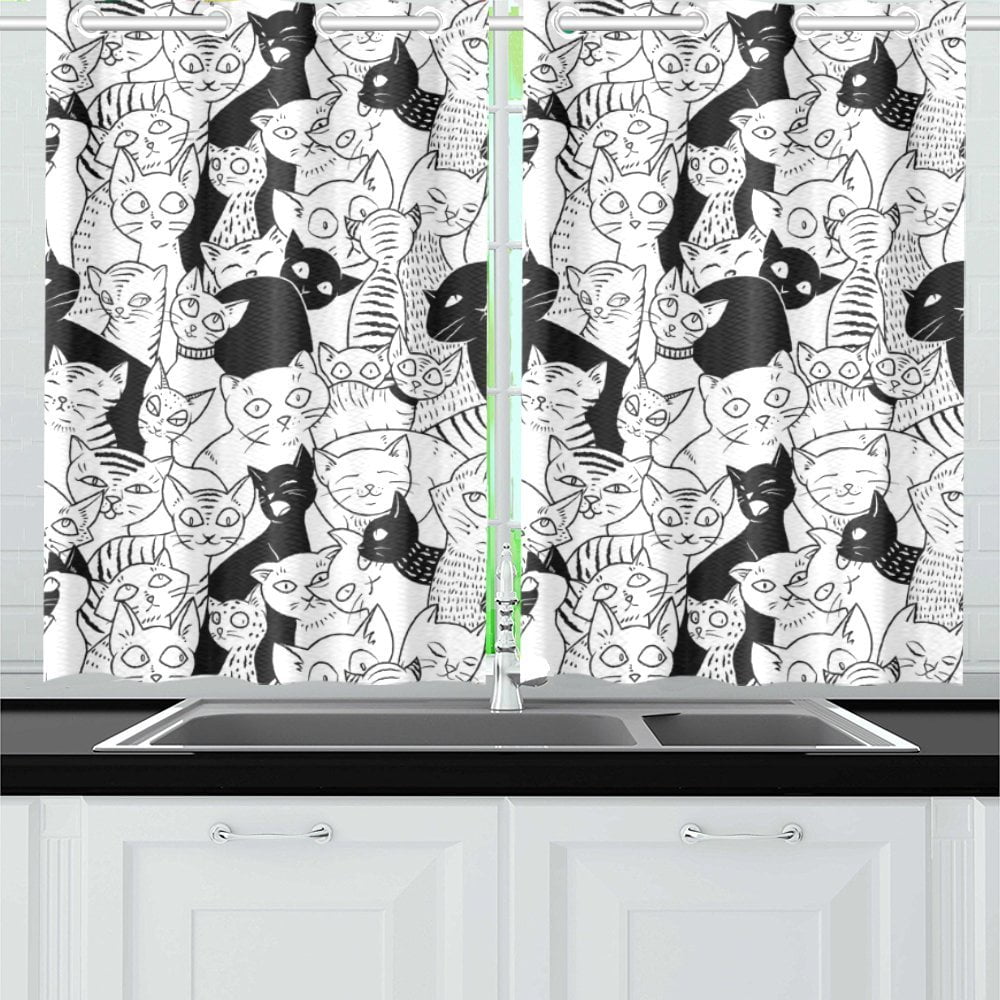 MKHERT Cute Cats Window Curtains Kitchen Curtain Room Bedroom Drapes ...