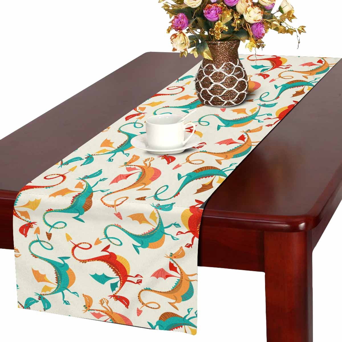 MKHERT Cute Dragon Table Runner, Funny Dragon Table Cloth Runner for ...