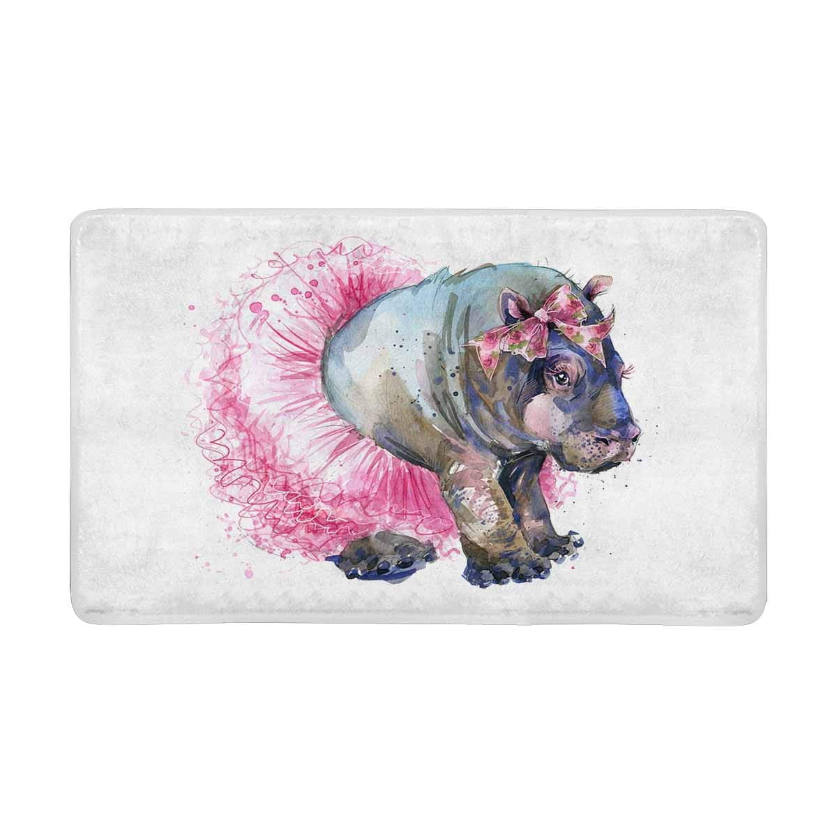 MKHERT Cute Fashion Baby Hippo Splash Watercolor Animal Doormat Rug ...
