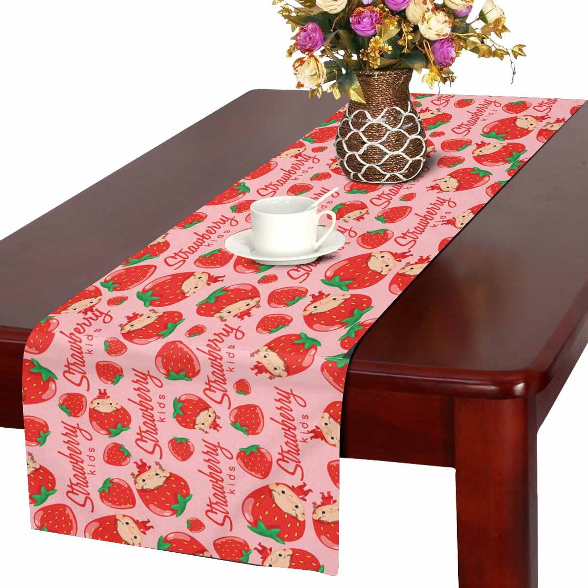 MKHERT Cute Summer Strawberry Table Runner, Pink Cartoon Strawberry ...