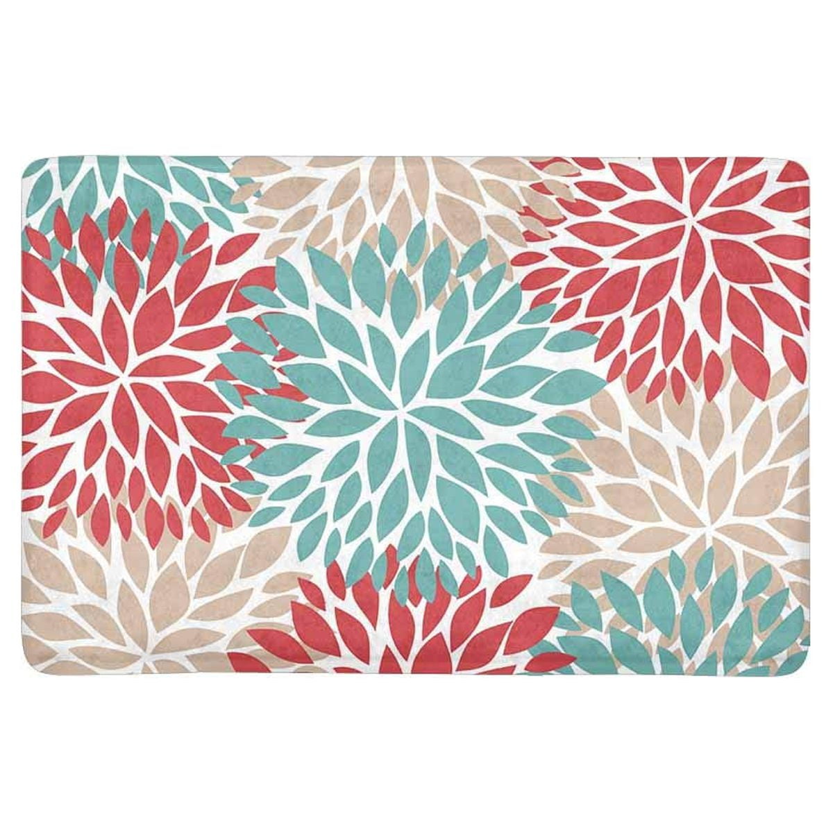 MKHERT Dahlia Pinnata Flower Beige Blue and Light Red Doormat Rug Home ...