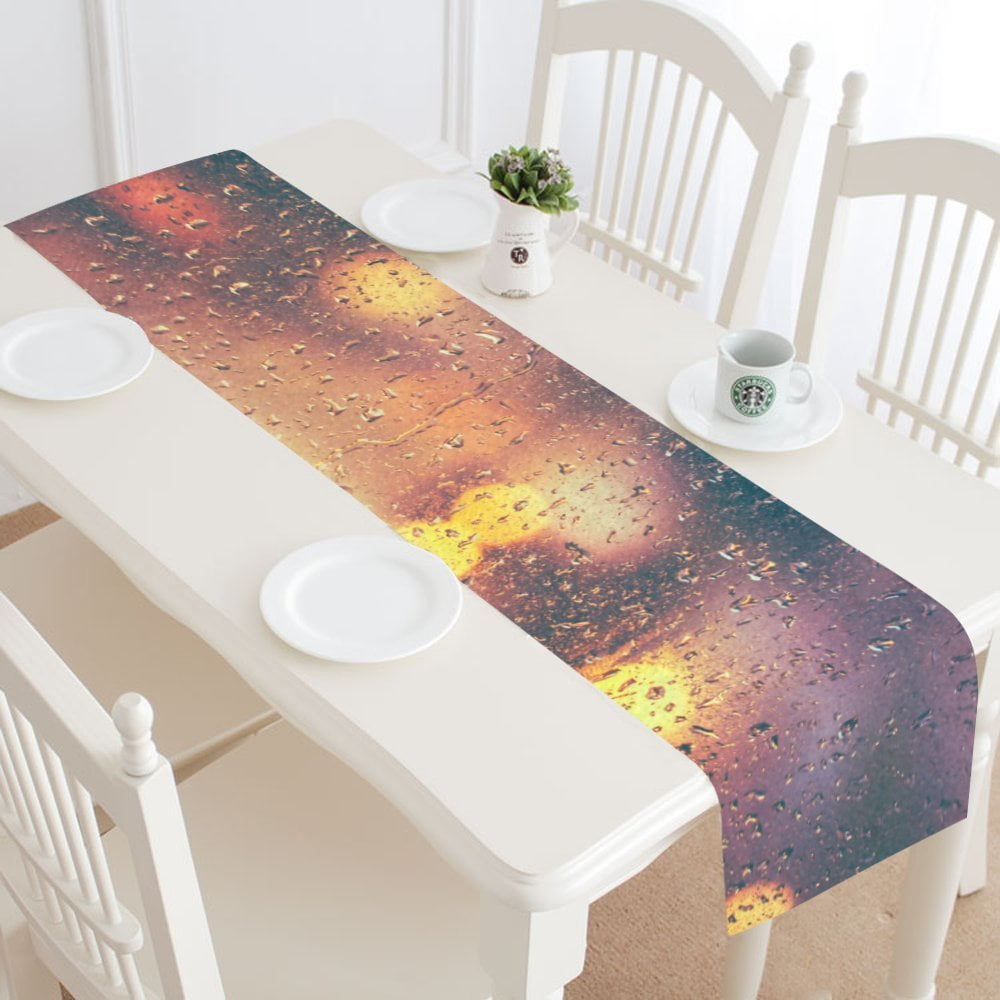 MKHERT Drops Of Rain On Blue Glass Table Runner for Office Kitchen ...