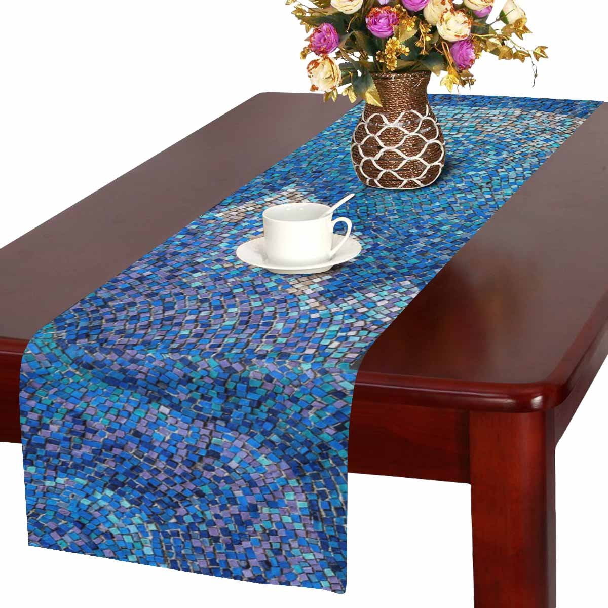 MKHERT Elegant Teal Mosaic Tiles Waves Table Runner Home Decor for ...