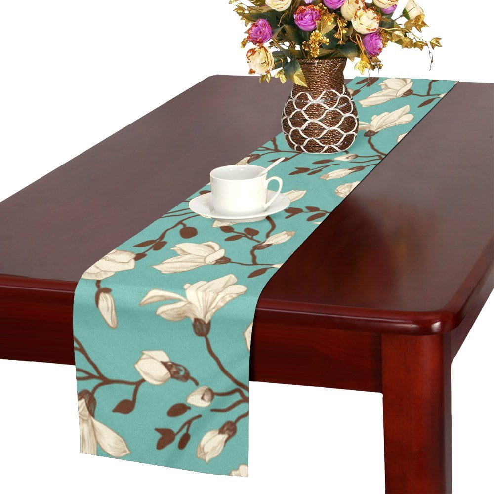 MKHERT Emerald Magnolia Table Runner for Kitchen Wedding Party Home ...