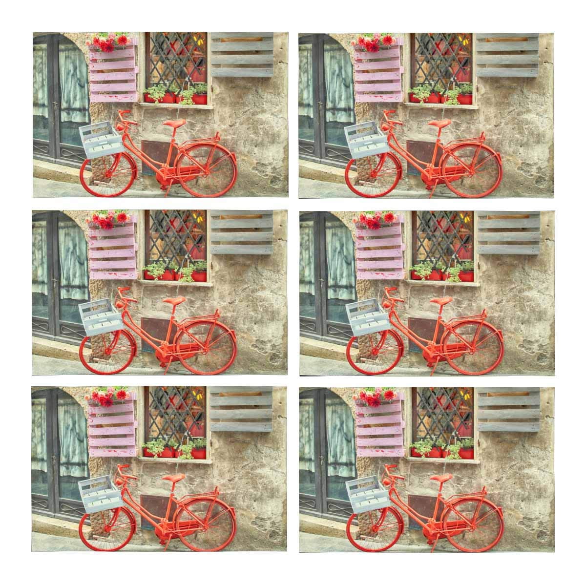 MKHERT European Red Bike Bicycle in Italian Medieval Town Placemats ...