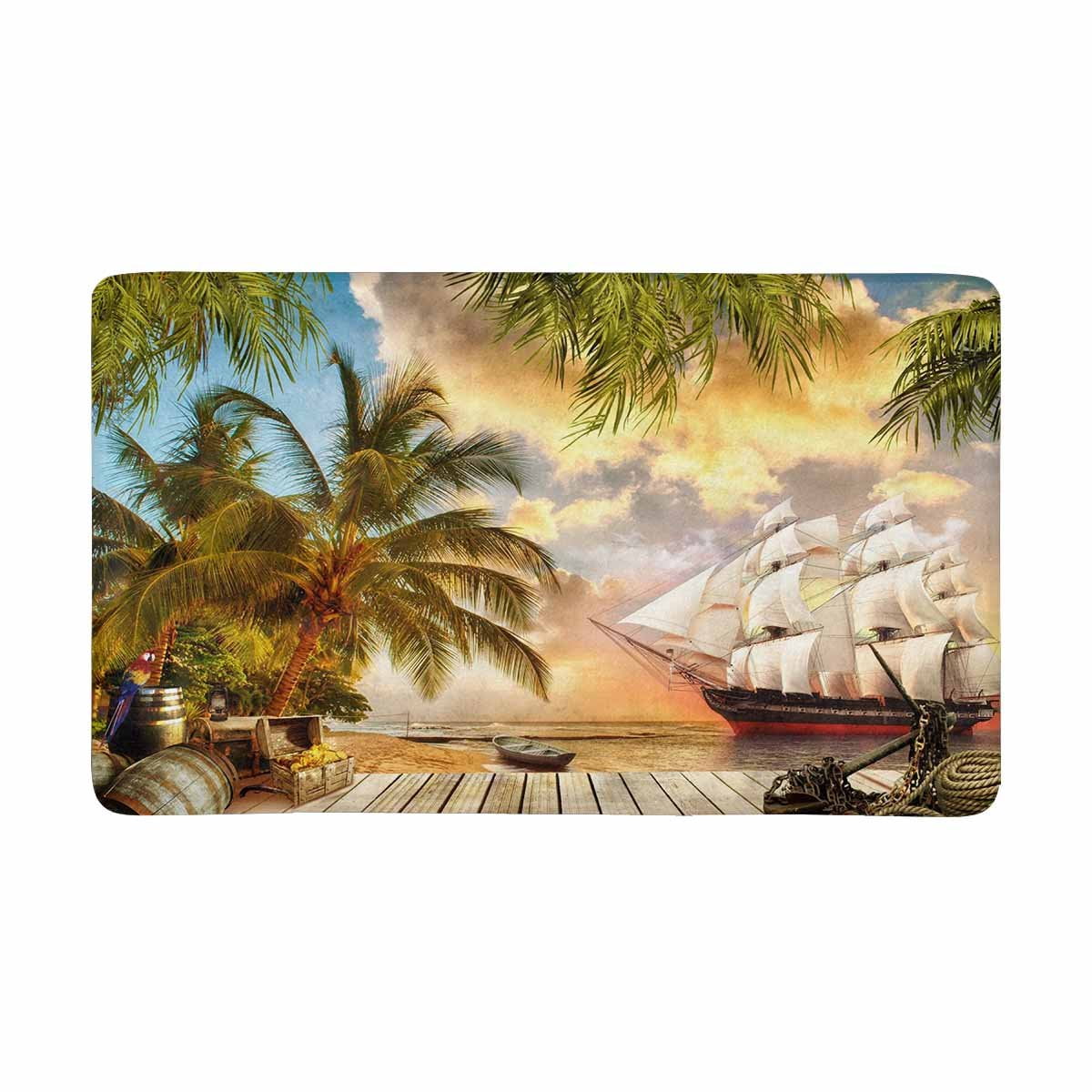 MKHERT Fresco Pirate Ship with Beach and Palm Tree at Sunset Doormat ...