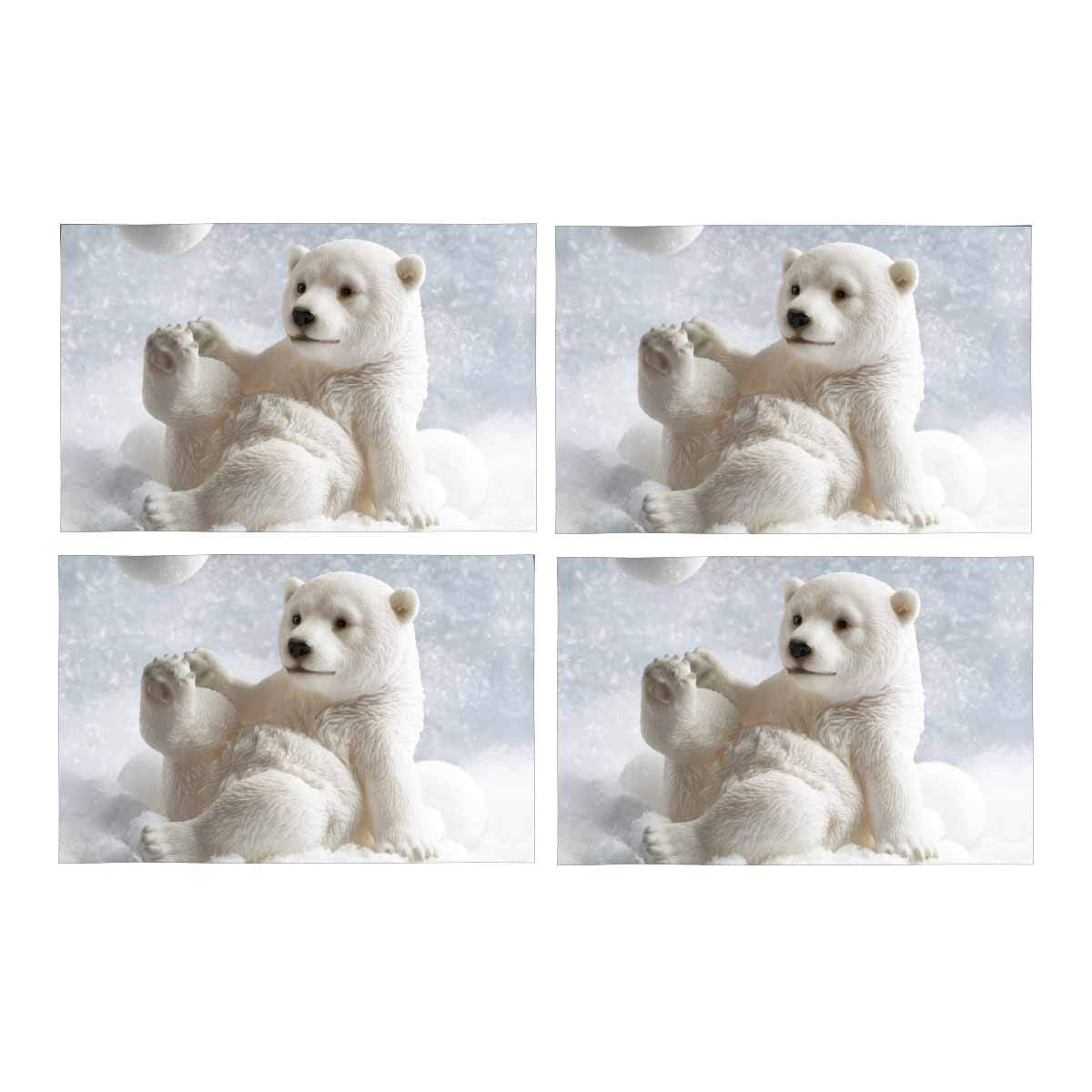 MKHERT Funny Polar Bear Playing Snowball Cute Animal Placemats Table ...