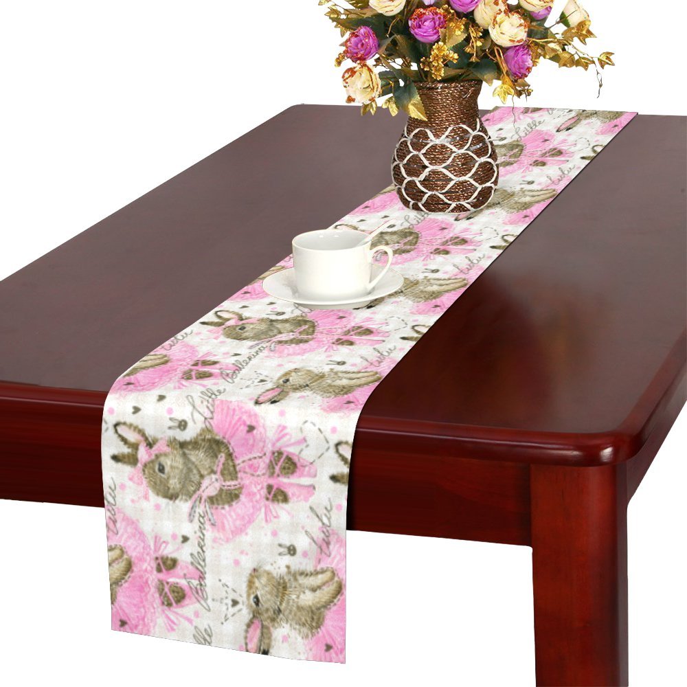 MKHERT Funny Watercolor Ballerina Bunny in Ballet Shoes Table Runner ...