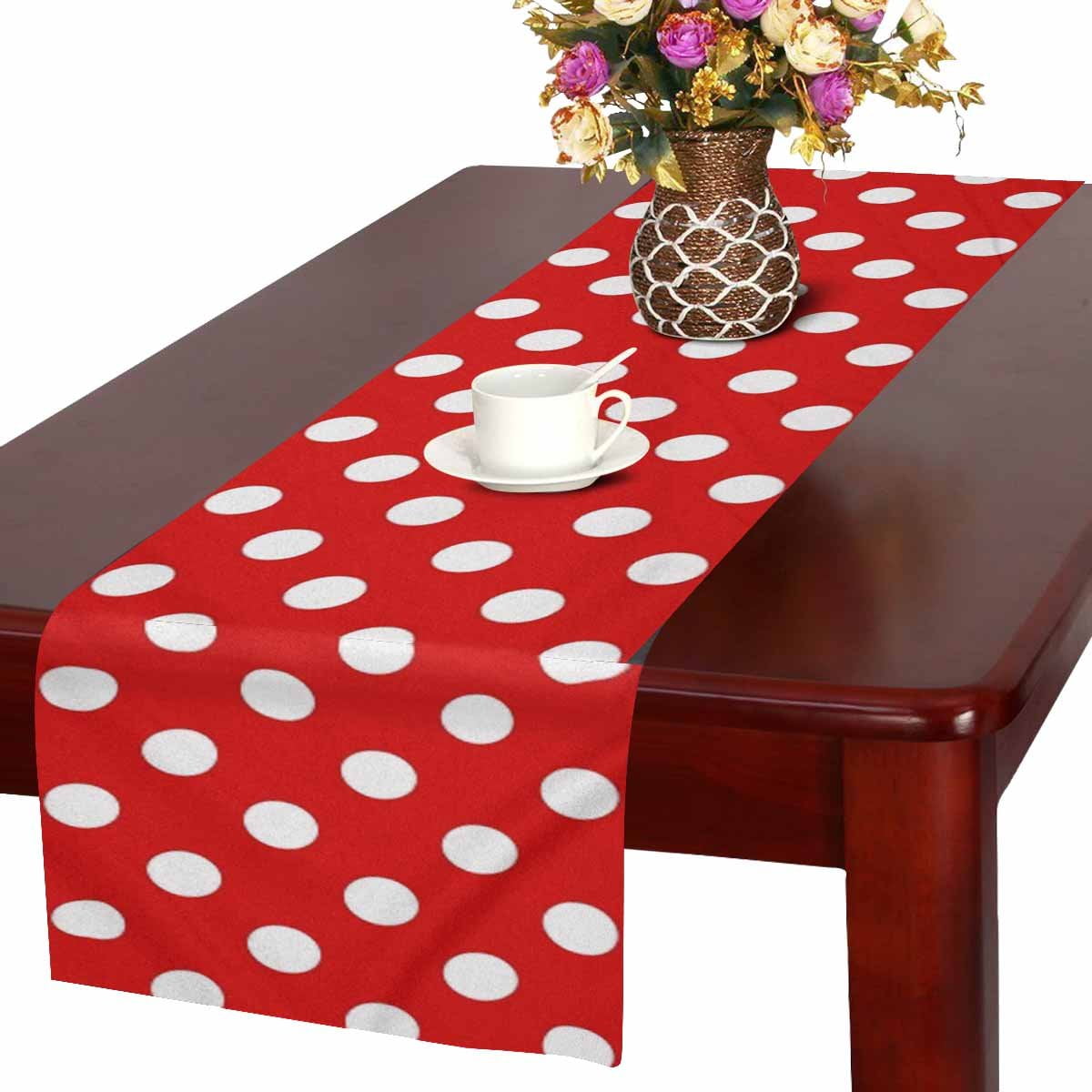 MKHERT Girly Red and White Polka Dots Table Runner Home Decor for Home Kitchen Wedding Party ...