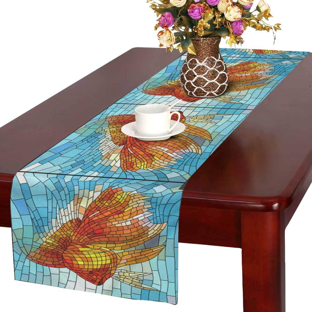 MKHERT Gold Fish Stained Glass Window Abstract Background Table Runner ...
