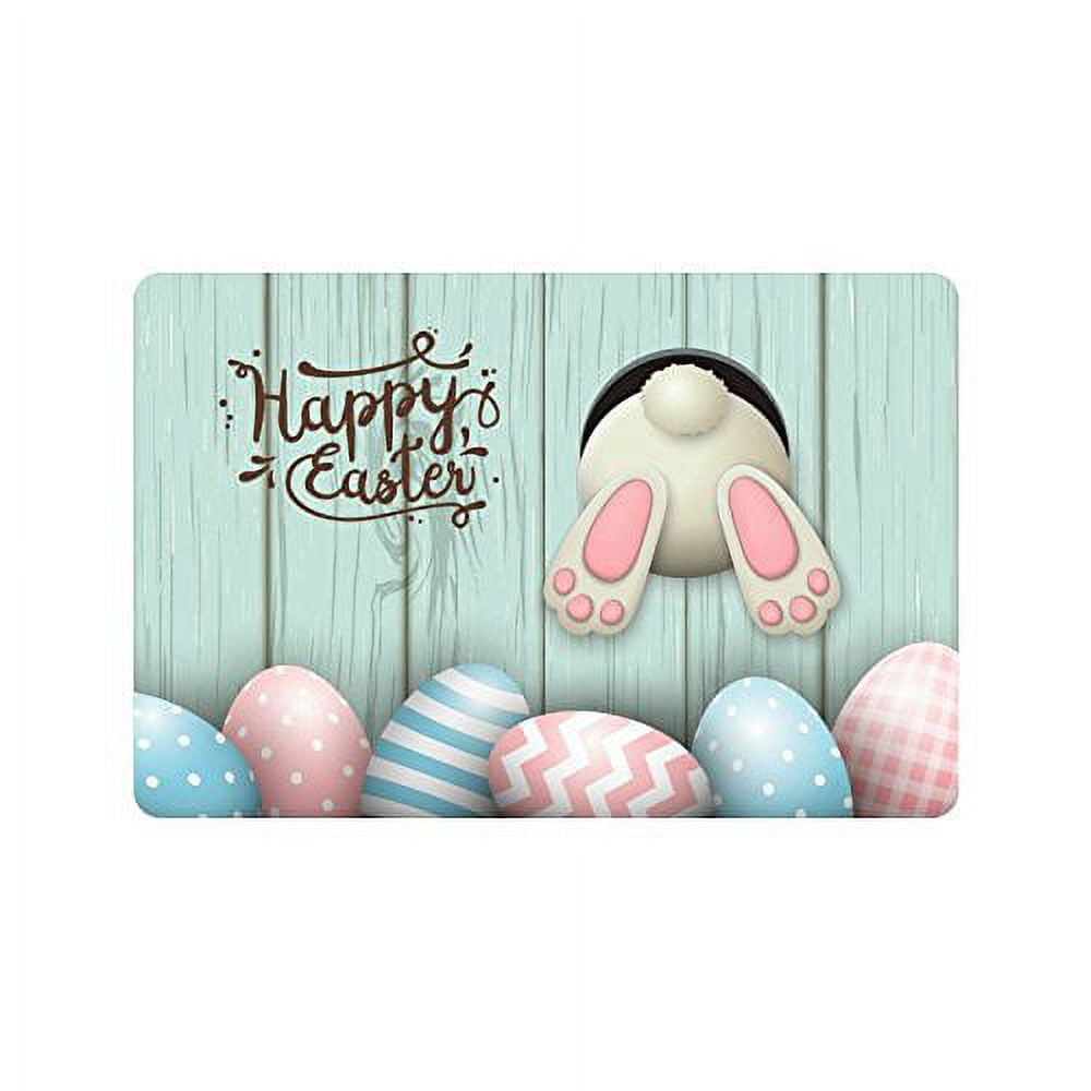 MKHERT Happy Easter Cute Bunny Easter Eggs Wooden Doormat Rug Home ...