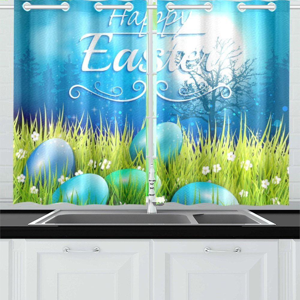 MKHERT Happy Easter Window Curtain Kitchen Curtains Window Treatments ...