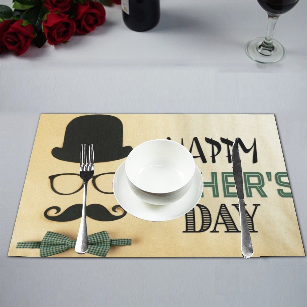 MKHERT Happy Father's Day Bowler Hat Mustache and Bow Tie Placemats ...