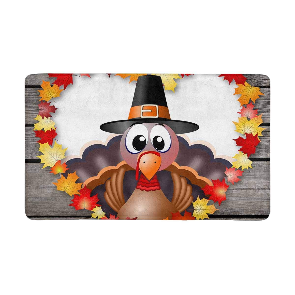 MKHERT Happy Thanksgiving Turkey with Maples in Wood Doormat Rug Home ...