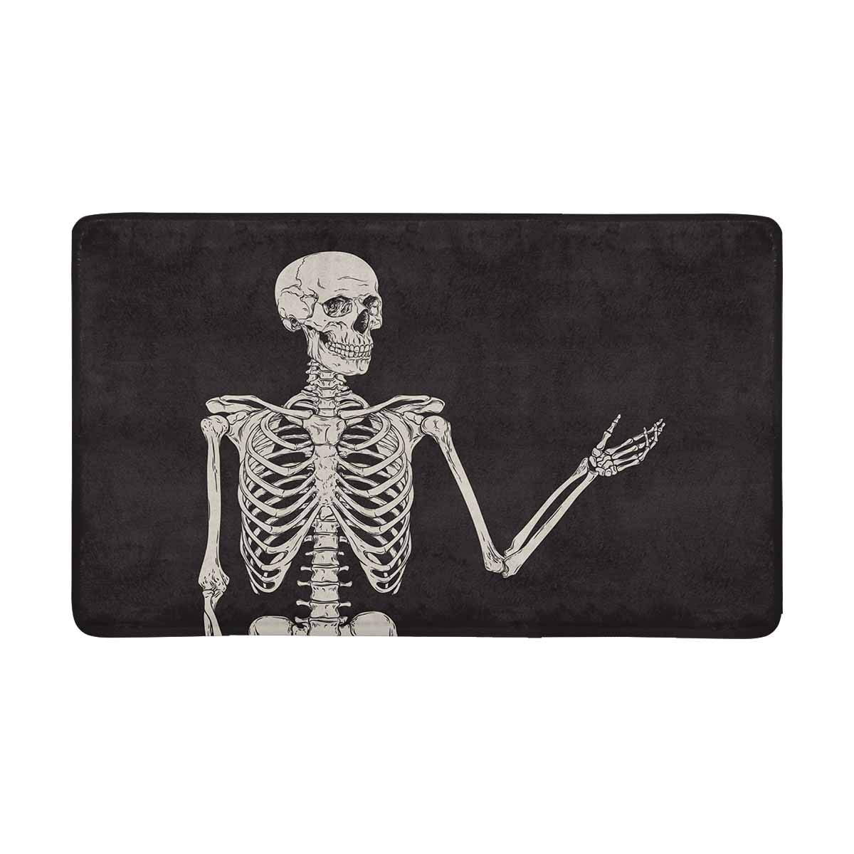 MKHERT Hipster Human Skeleton Posing Over Black Background Doormat Rug ...