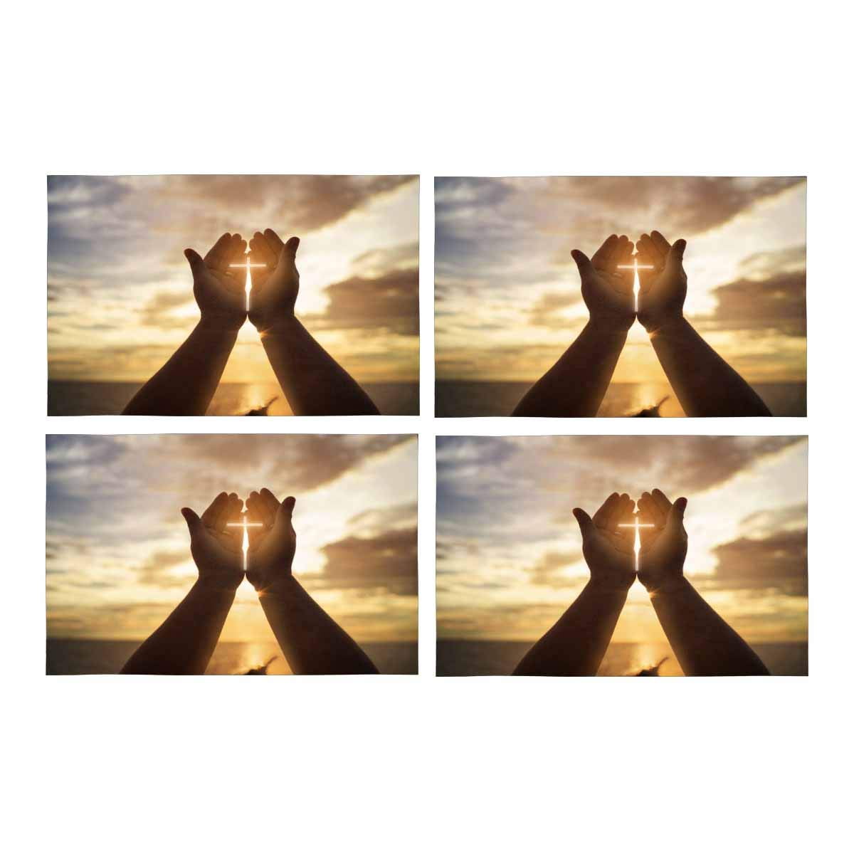 MKHERT Human Hands with Cross Easter Christian Bless Placemats Table ...